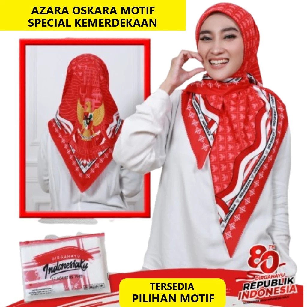 Jual Terlaris Hijab Azara Motif Seragam Merah Putih Oskara Hijab Voal ...