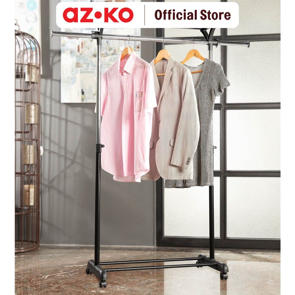 Jual AZKO Stora Gantungan Pakaian Dengan Rak Atas - Hitam Stand Hanger ...