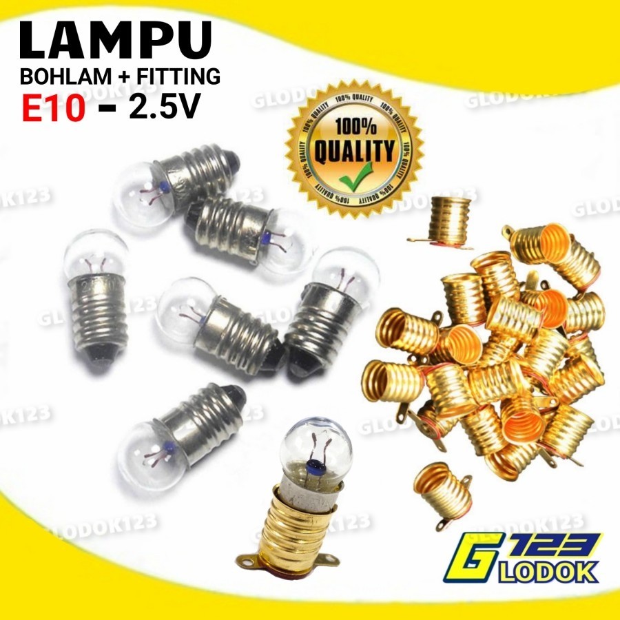 Jual Lampu Bohlam E10 Mini 2.5V Senter Drat Fitting Dudukan Lampu ...