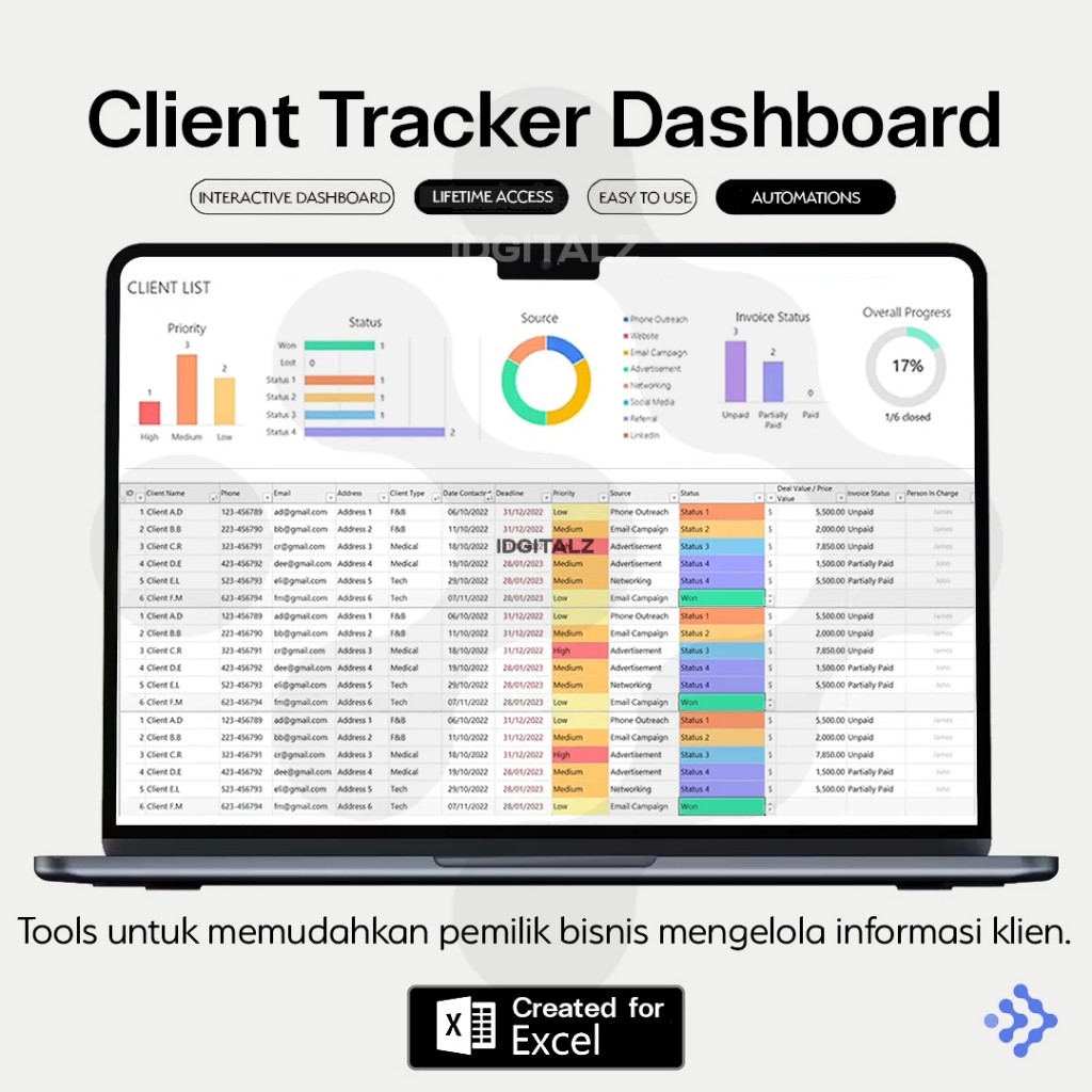 Jual [TD0125] Client Tracker Dashboard - CRM Dashboard Business Template Excel Solusi Terbaik ...