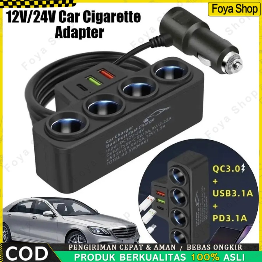 Jual Socket Lighter Mobil Extension 120W USB QC3.0 Fast Charger Splitter Cigarette | Shopee ...