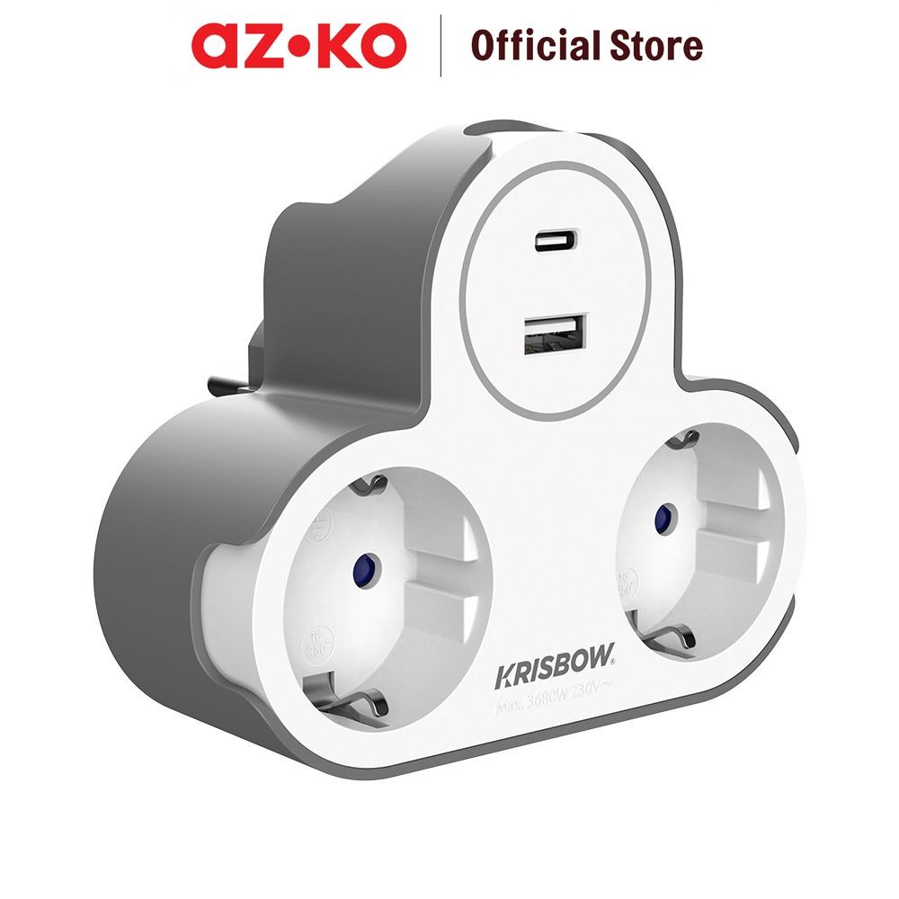 Jual AZKO Krisbow Stop Kontak 2 Soket Dengan Adaptor Usb A & Type C ...