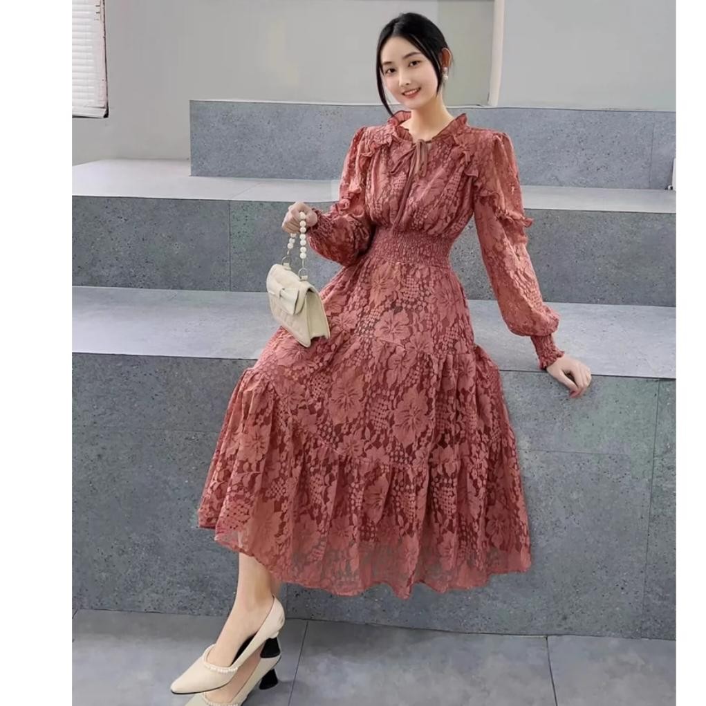 Jual TM - 61801 Gaun Dress Midi Wanita Franka Lace | Shopee Indonesia