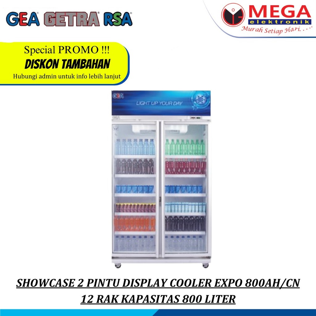 Jual SHOWCASE 2 PINTU GEA DISPLAY COOLER EXPO 800AH/CN 12 RAK KAPASITAS ...