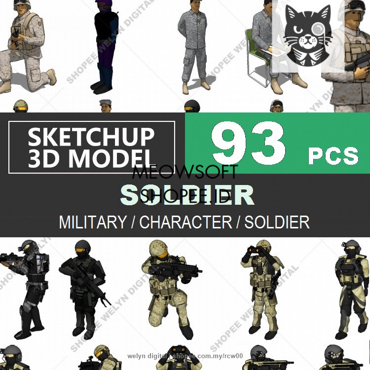 Jual SketchUp | 3D Model 2025 Human / Characters Military 2D/3D Set 93 for home interior design ...