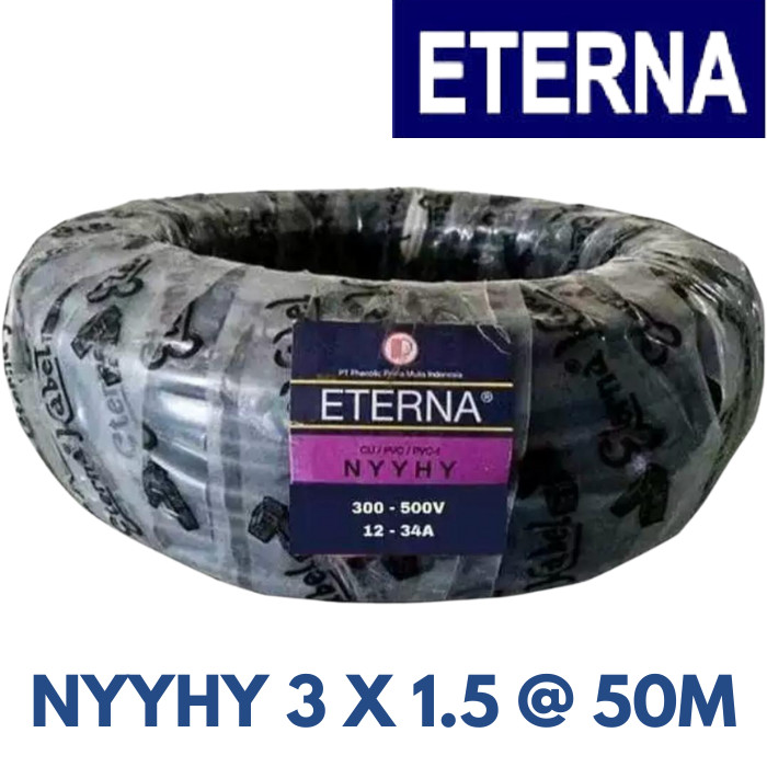 Jual KABEL SERABUT HITAM ETERNA NYYHY 3X1.5 MM PER ROLL @ 50M (G) | Shopee Indonesia