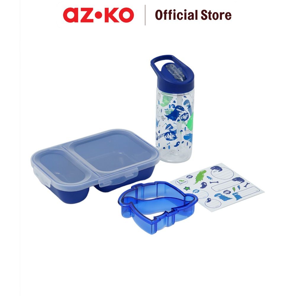Jual AZKO Smash Set 4 Pcs Kotak Makan Anak 2 Sekat Dino Days - Biru Kids Bento Lunch Kit Set ...