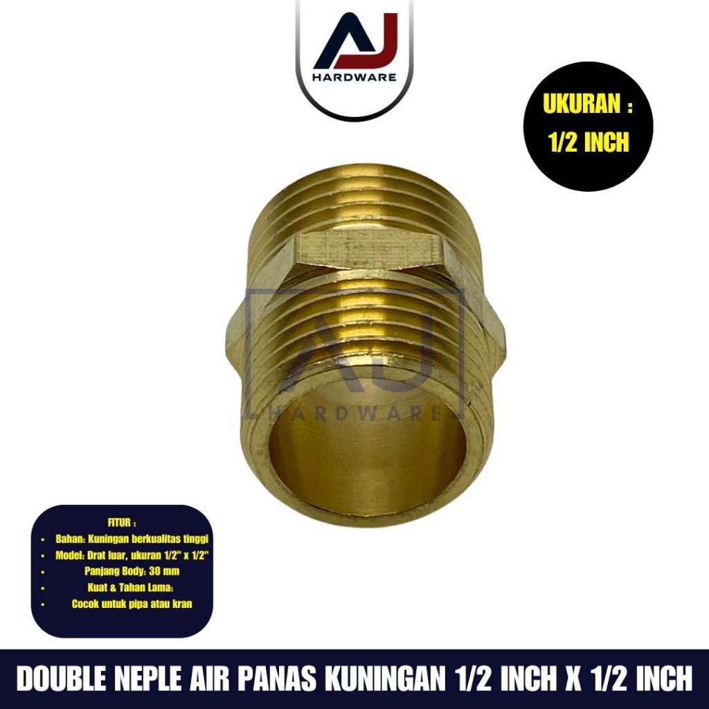 Jual Double Neple Sambung Kuningan 1/2 Inch x 1/2 Inch Fitting Sambungan Pipa Air Panas Tee ...
