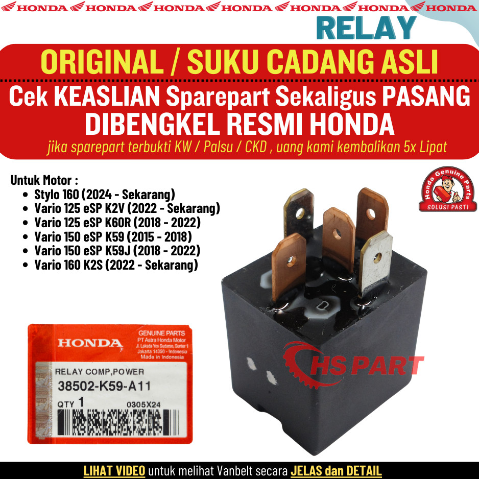 Jual Relay Bendik Switch Stater Comp Power Kaki 5 Vario 125 150 Original AHM Honda 100% | Shopee ...