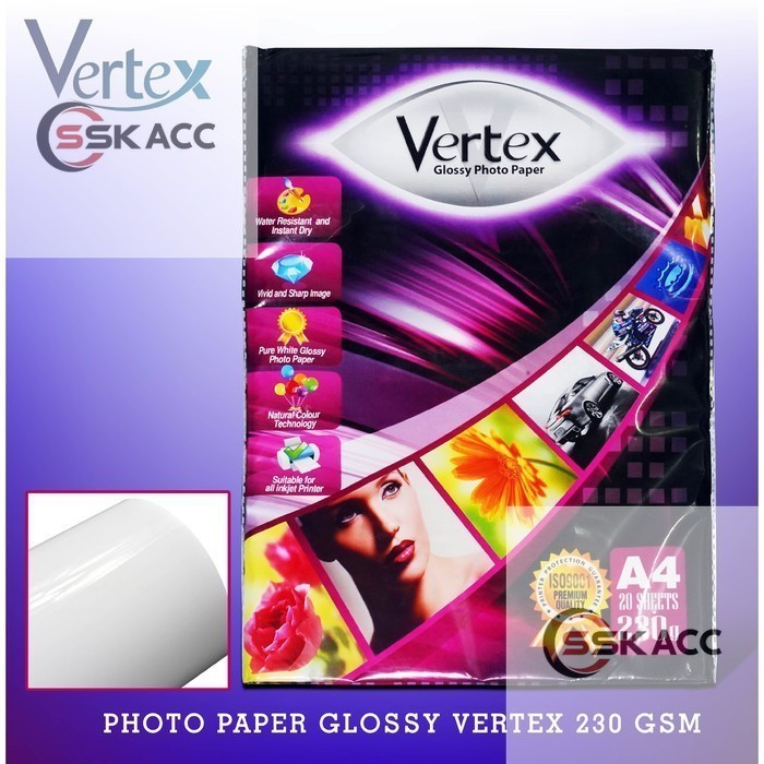 Jual Vertex Kertas Foto Glossy A4 20 Lembar 230 Grams Photo Paper 230g ...