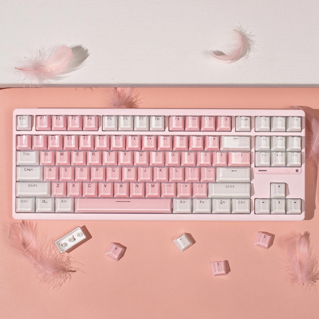Jual Crystal White Pink Jelly Keycaps OEM profile 104 Keys ABS Double ...