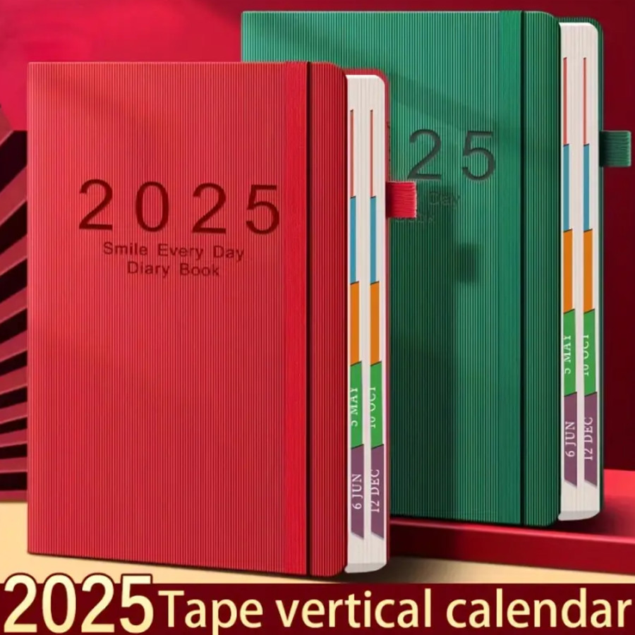 Jual 2025 A5 Textured PU Portable Agenda Book English Calendar Book ...