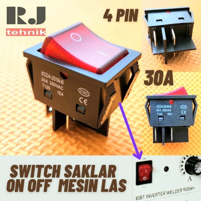 Jual Saklar Switch Trafo Mesin Las 250V 30A 4 Kaki Ada Lampu Indikator ...