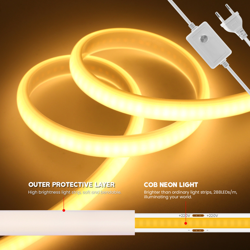 Jual 230V Dimmable LED Neon Light COB Strip 220V 240V IP65 Waterproof ...