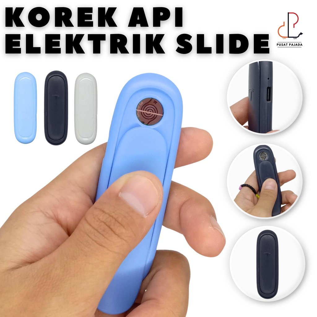 Jual Korek Api Elektrik Slide USB Pemantik Api Putih Biru Hitam Cas ...