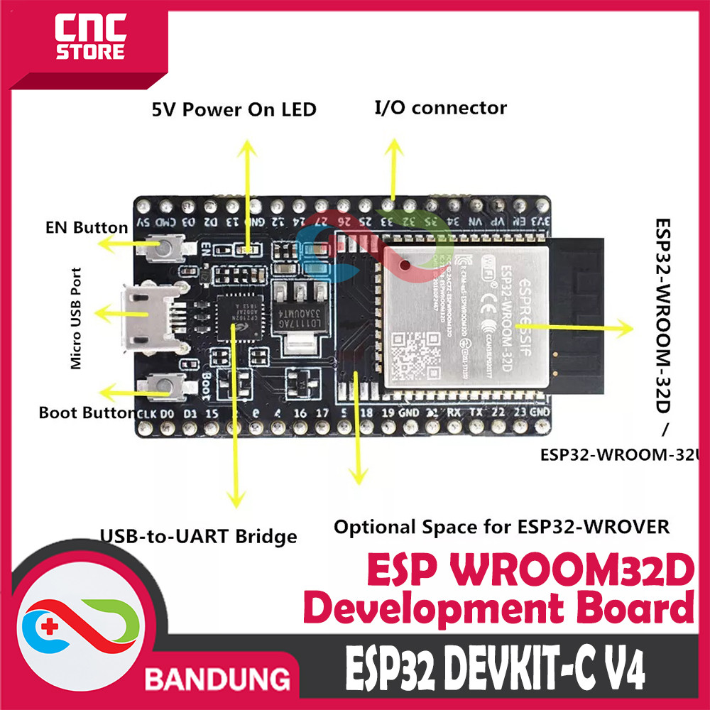 Jual ESP32 ESP-32 DEVKITC V4 WROOM-32D WIFI BLUETOOTH DEVELOPMENT BOARD-A | Shopee Indonesia