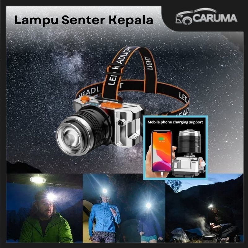 Jual Lampu Kepala LED /Lampu Kepala Super Terang 5000 Lumen / Lampu Senter 6 Cahaya / Lampu ...