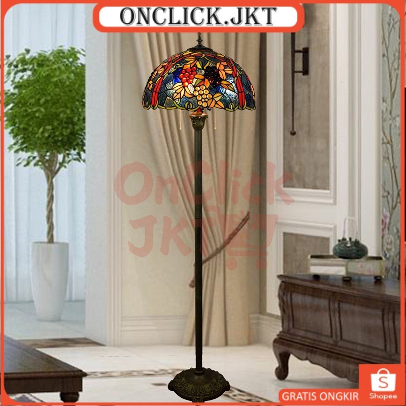 Jual Lampu Lantai Tiffany Lampu Kaca Patri Motif Anggur 162CM Hias LED ...