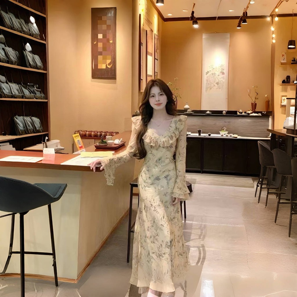 Jual Gaun Cantik Bermotif Bunga Perancis Fashion Baru Musim Semi dan ...