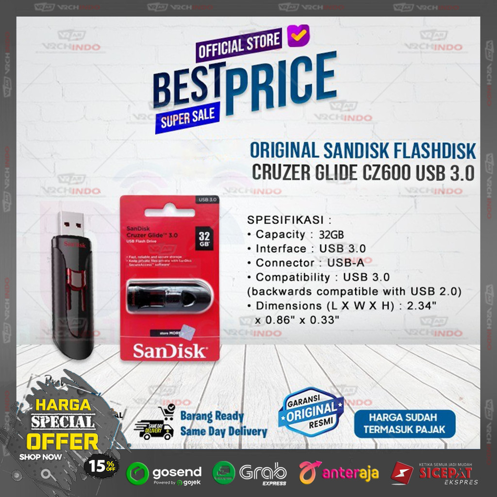 Jual Flashdisk SanDisk CZ600 32GB USB 3.0 Cruzer Glide - Original ...