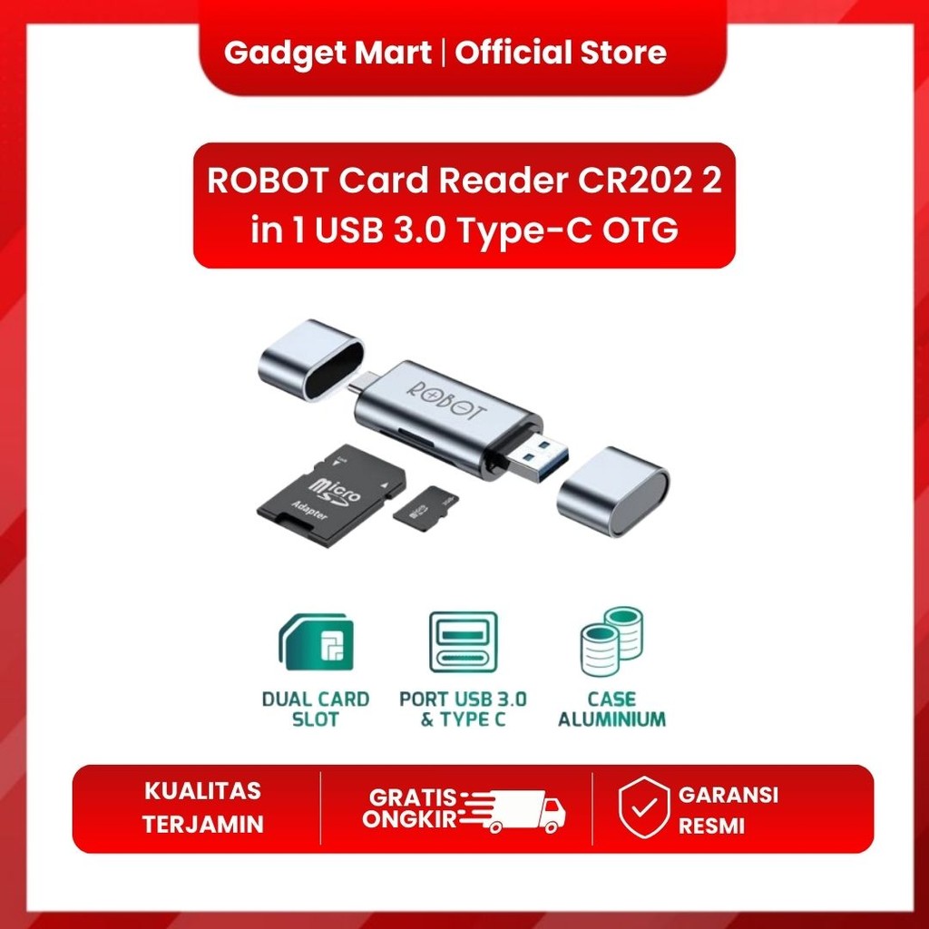 Jual ROBOT Card Reader CR202 2 in 1 USB 3.0 Type-C OTG | Shopee Indonesia