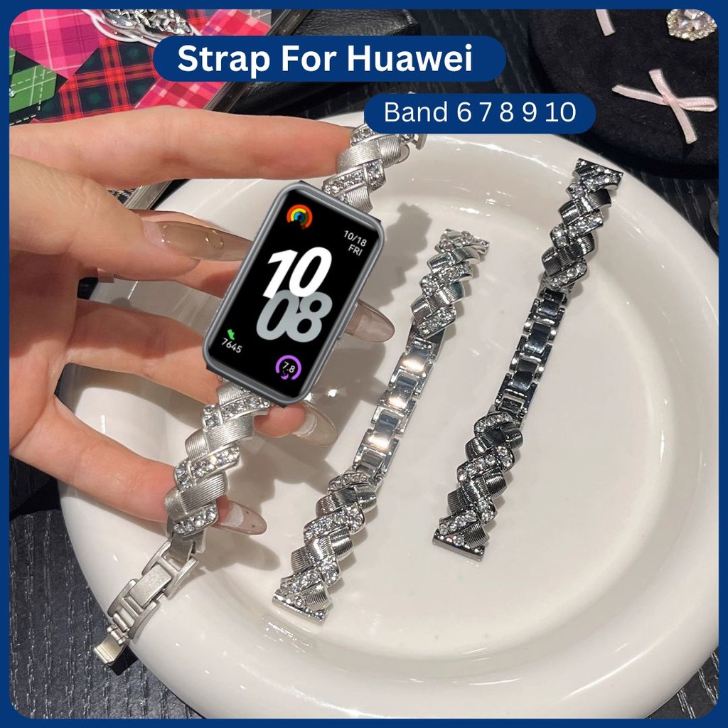 Jual Whear Ear Diamond Metal Strap for Huawei Band 6 7 8 9 10 | Shopee ...