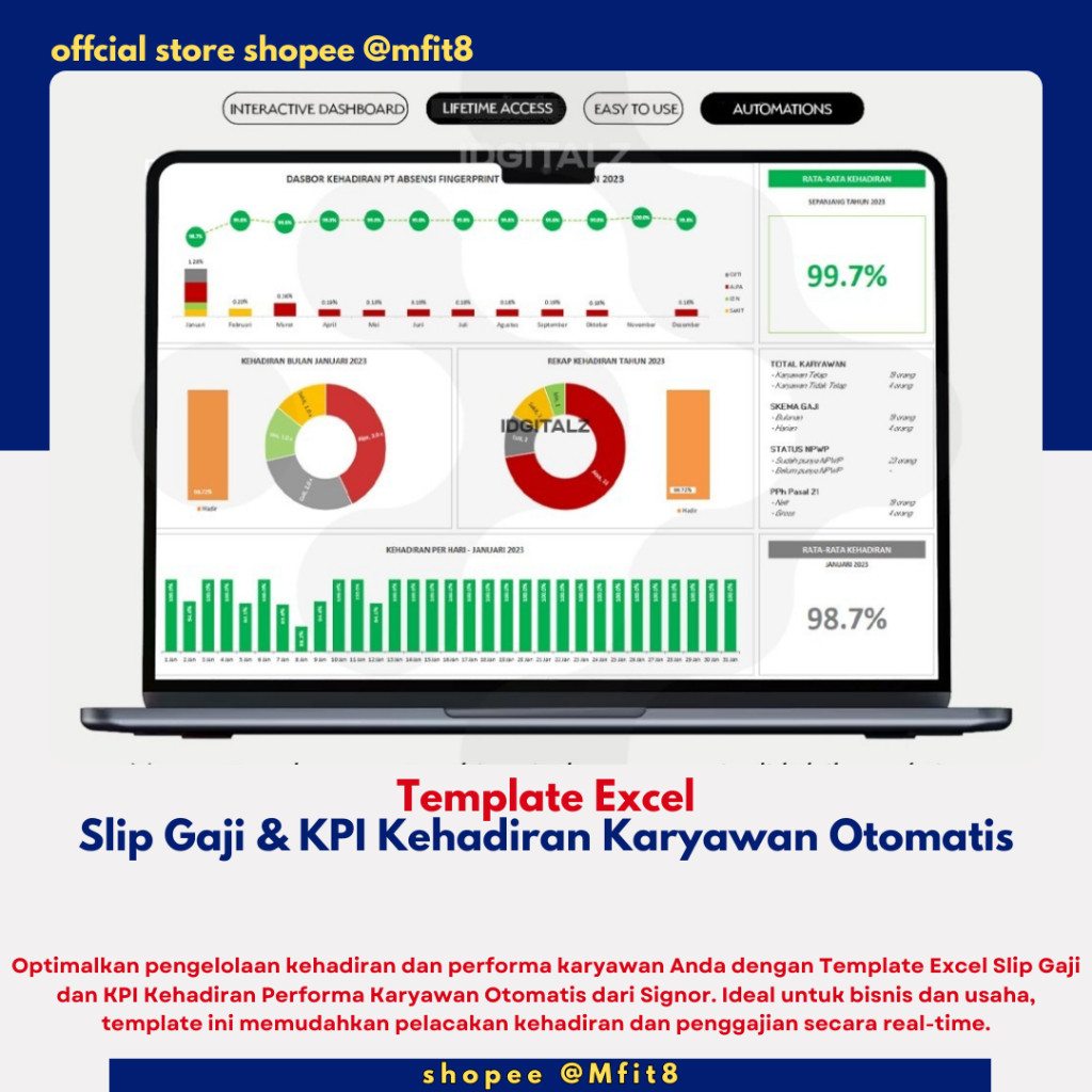 Jual [T0114] Template Excel Slip Gaji & KPI Kehadiran Karyawan Otomatis ...