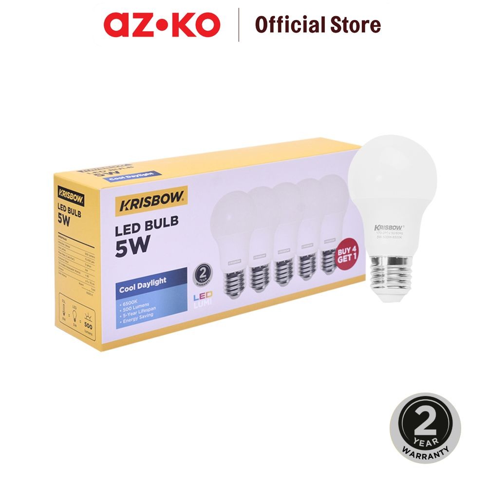 Jual AZKO Krisbow Set 5 Pcs Lumi Bohlam Led 5 Watt Cool Daylight - Putih | Shopee Indonesia