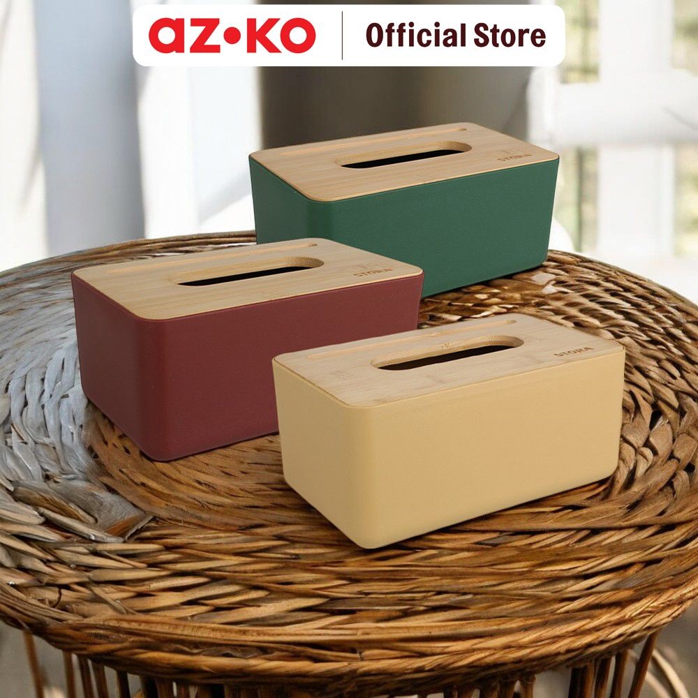 Jual AZKO Stora Kotak Tisu Dengan Tutup Bambu Tissue Box Holder Kotak ...