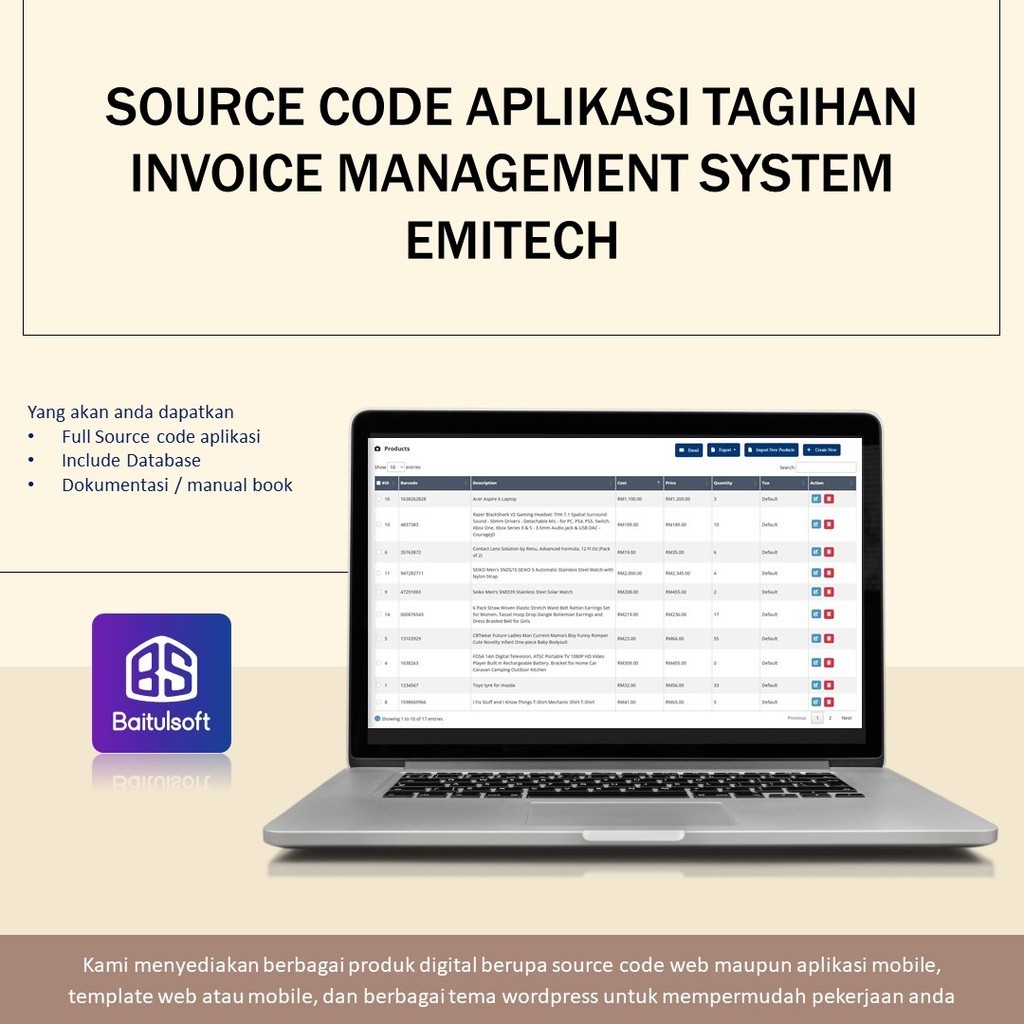 Jual SOURCE CODE APLIKASI TAGIHAN INVOICE MANAGEMENT SYSTEM EMITECH | Shopee Indonesia