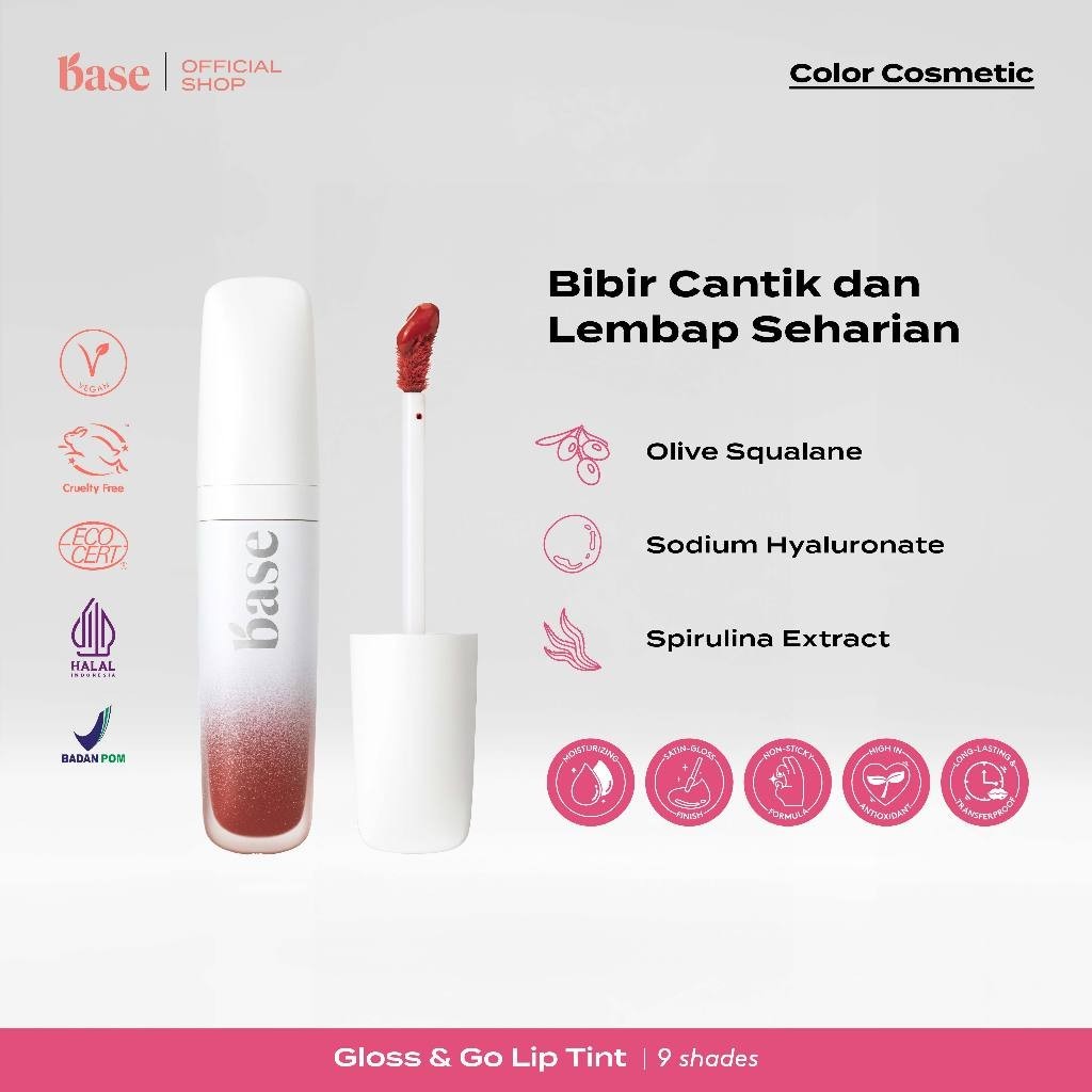 Jual BASE Gloss & Go Lip Tint Vegan Formula Ringan Hydrating Transferproof Tahan Lama [BPOM ...