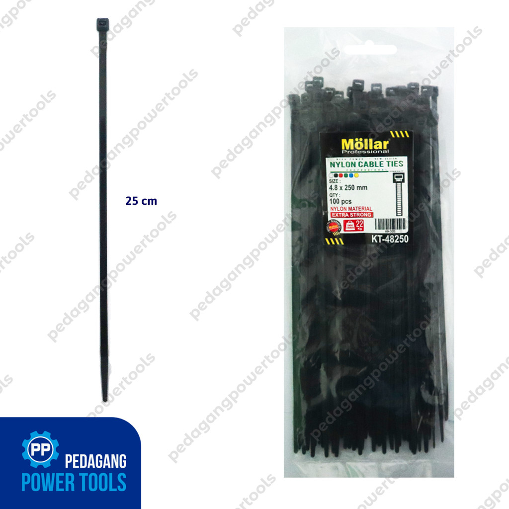 Jual MOLLAR Kabel Tis 4.8 x 250 mm Hitam Panjang 25 cm Nylon Cable Ties Tali Pengikat Strap ...
