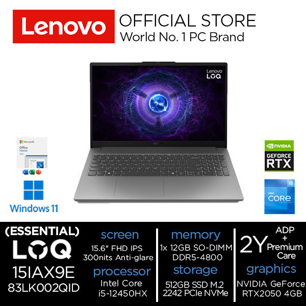 Jual Lenovo LOQ 15IAX9E 2QID Core i5-12450HX 12GB 512GB 15.6" W11+OHS24 ...