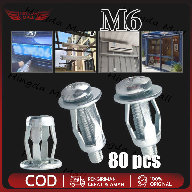 Jual 80PCS Jack Nut - Rivet Plat Metal Mur Baut Drat Sekrup Fisher M6 ...
