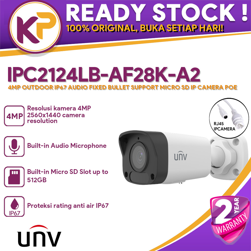 Jual UNV IPC2124LB-AF28K-A2 4MP OUTDOOR IP67 AUDIO FIXED BULLET SUPPORT MICRO SD IP CAMERA POE ...