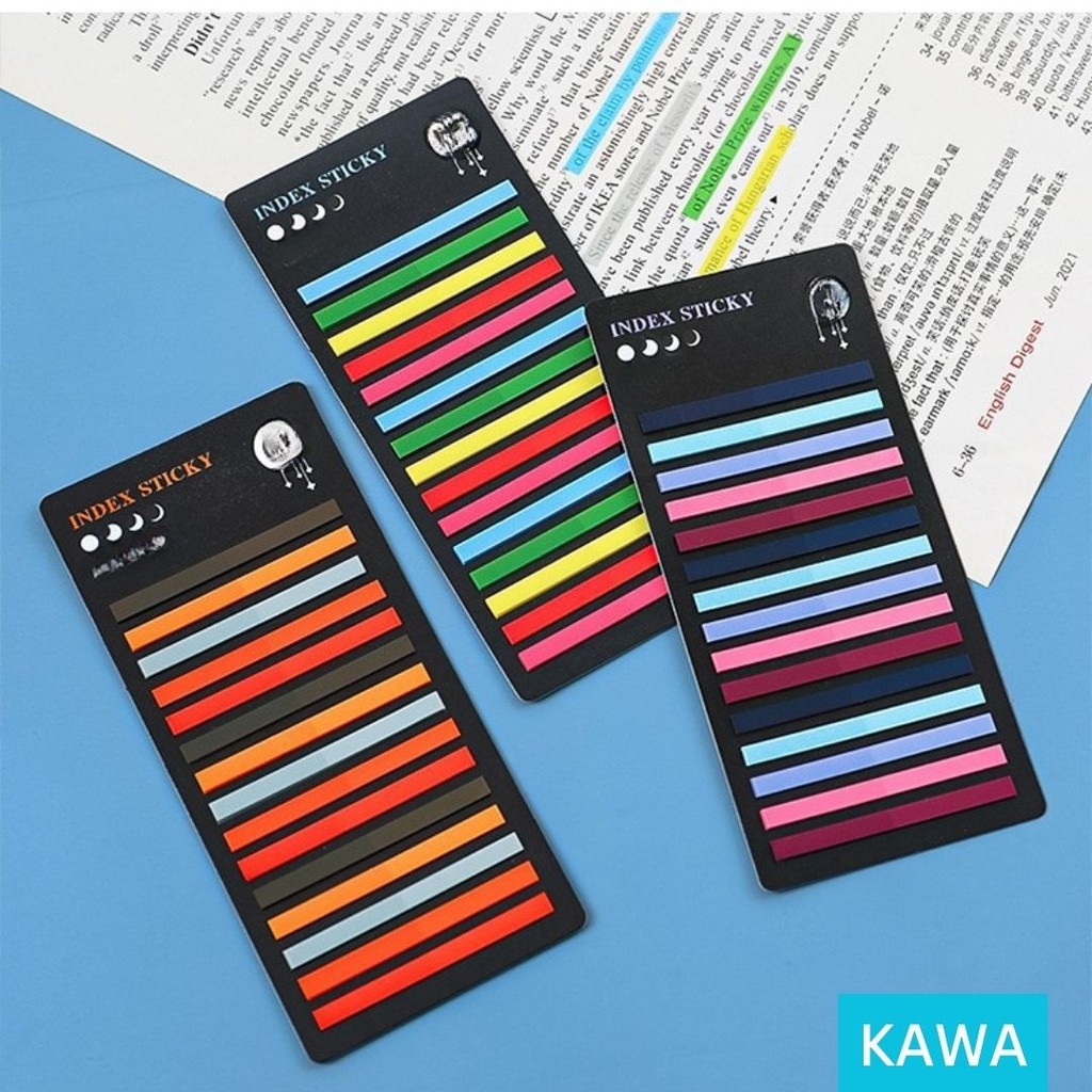 Jual KAWA Index Mark Sticky Notes Strip Set 15 Warna PET Stick Note ...