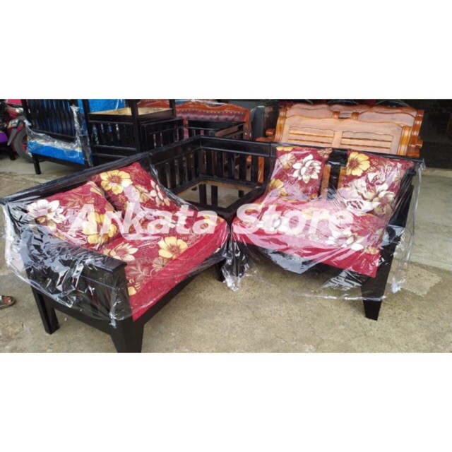Jual 1 SET SOFA KAYU JATI LANDAK MODEL L / SOFA KERANG KAYU / SOFA KAYU ...