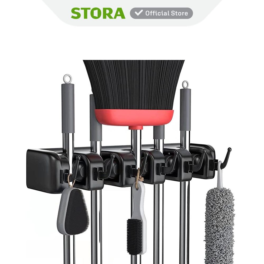 Jual Stora Organizer Sapu & Alat Pel 6 Hook - Hitam Broom And Mop ...