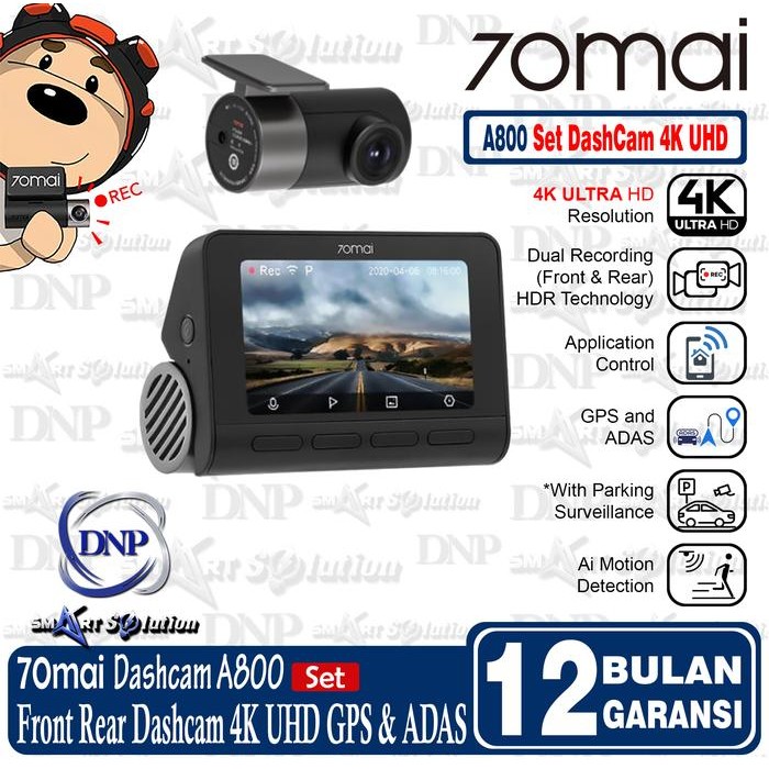 Jual 70mai Dash Cam A800s HD 4K 2160P GPS ADAS Set (Front+Rear Camera) | Shopee Indonesia