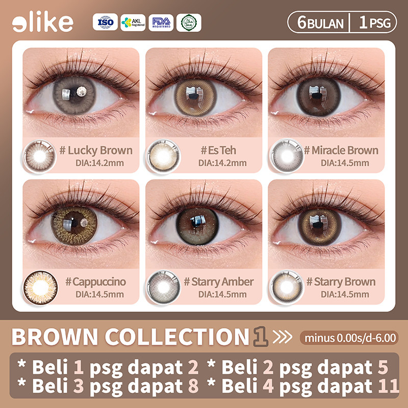 Jual [0 s/d -6.00]Elike Brown collection 1 seri Soflen lensa kontak ...