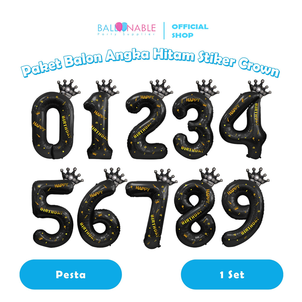 Jual (PD266) Paket Balon Angka Hitam Stiker Crown | Shopee Indonesia