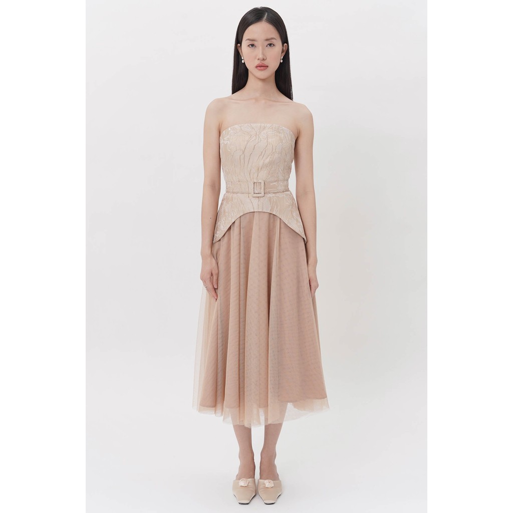 Jual LOVE AND FLAIR - Su Yi Midi Dress in Nude | Shopee Indonesia