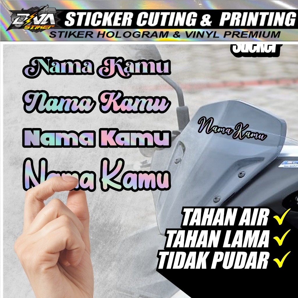 Jual Stiker nama custom nama sendiri Stiker Cutting Hologram List Hitam ...