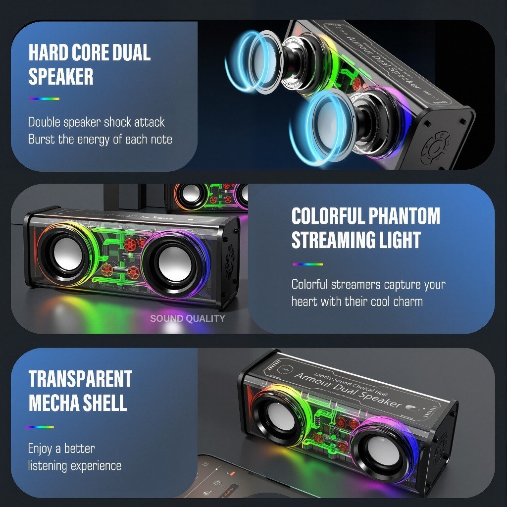 Jual Mecha speaker bluetooth subwoofer meriam baja kecil transparan V8 audio portabel nirkabel ...