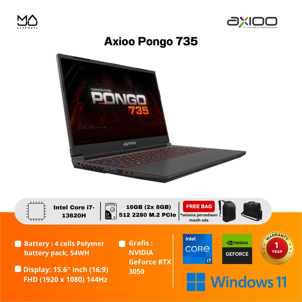 Jual Laptop Axioo Pongo 735 Intel i7-13620H 16GB SSD 512GB 15.6" FHD ...
