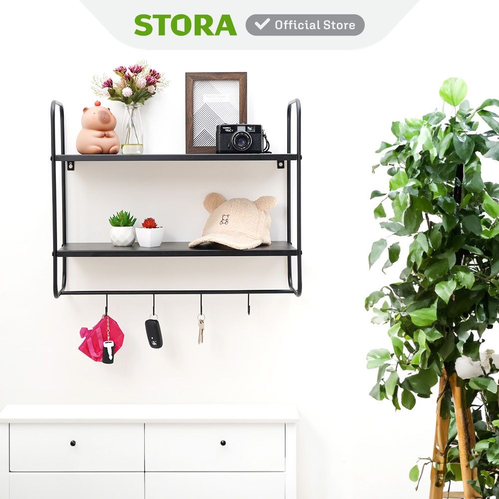 Jual Stora 60 cm Rak Dinding Dekorasi 4 Kait Steel Hitam Decorative ...