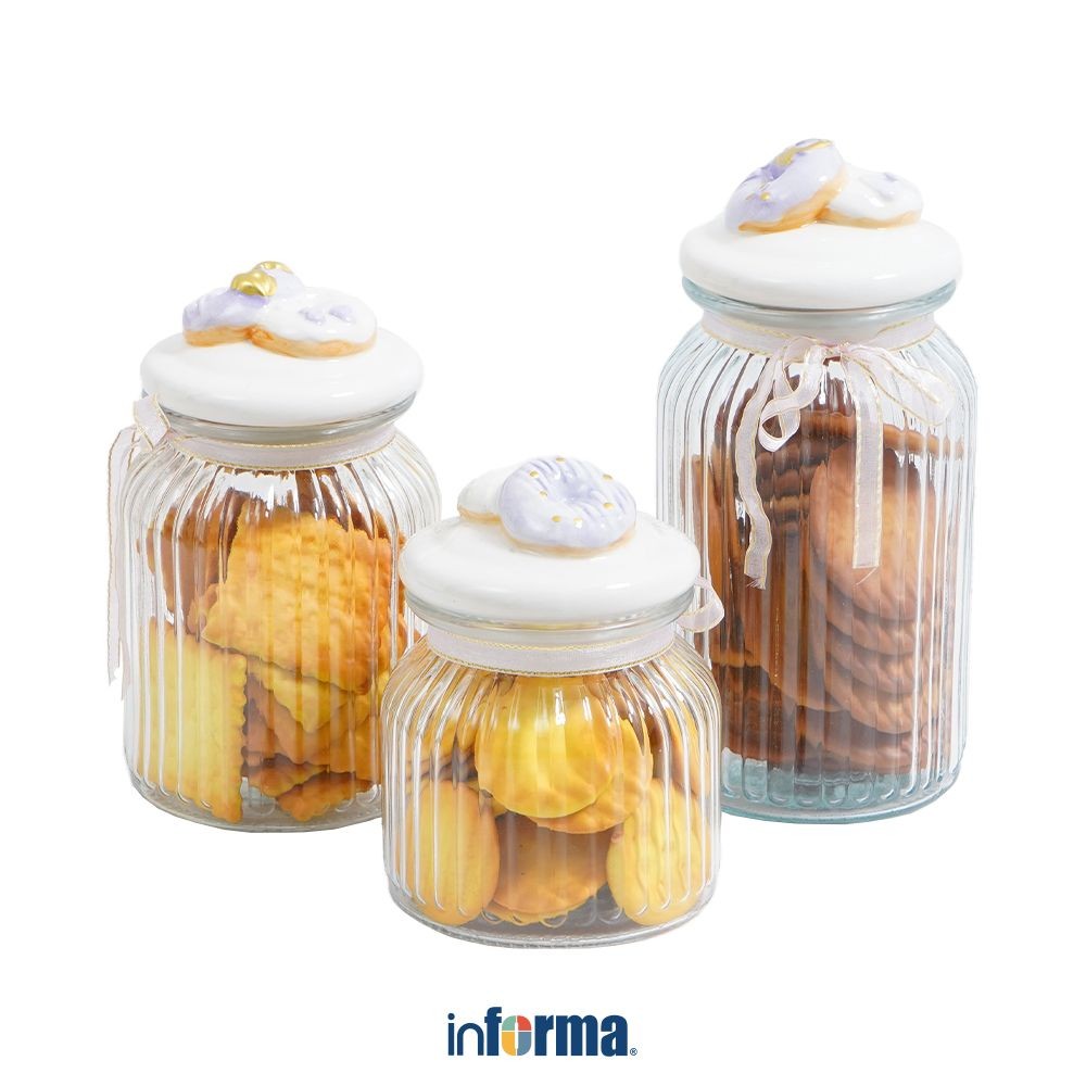 Jual Informa Set 3 Pcs Stoples Kaca Donut Jar Tempat Simpan Snack Dan ...