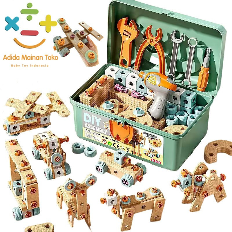 Jual Adida Toys 147Pcs Mainan Toolbox Set 3D DIY Brick Baut Puzzle ...