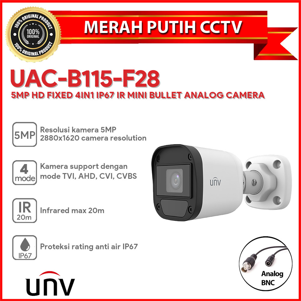 Jual UNV UAC-B115-F28 5MP HD FIXED 4IN1 IP67 IR MINI BULLET ANALOG CAMERA | Shopee Indonesia