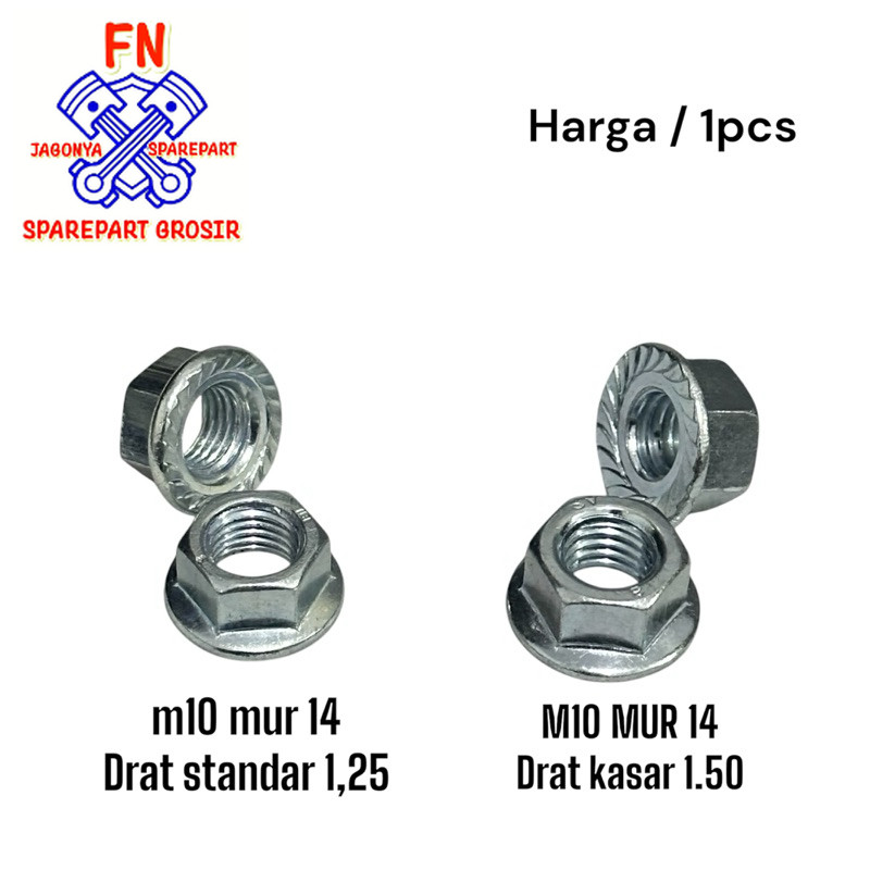 Jual (COD_NF) NUTS MUR M10 BAUT 14 DRAT 1,25 1,50 KASAR DAN HALUS MUR ...